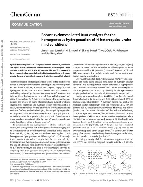 Pdf Cheminform Abstract Robust Cyclometallated Iriii Catalysts For The Homogeneous