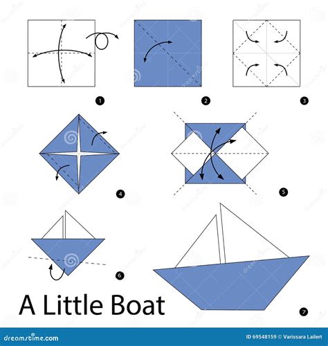 Step By Step Instructions How To Make Origami A Boat Stock Vector