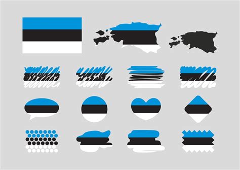 Estonia Flag Set Simple Flags Of Estonia Map Heart Button Text