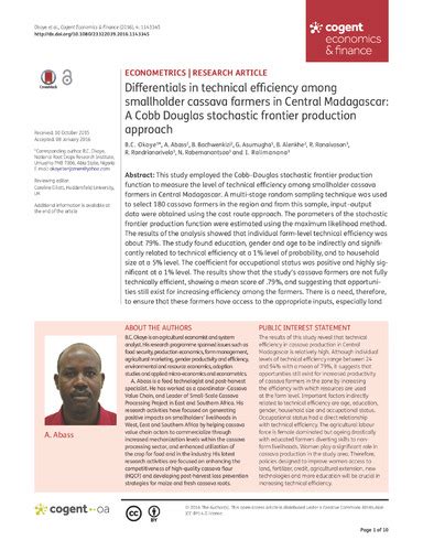 Differentials In Technical Efficiency Among Smallholder Cassava Farmers