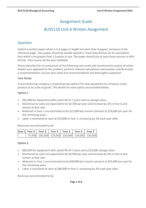 Bus 5110 Unit 6 Written Assignment Guide 100 Correct Calculations Bus 5110 Managerial