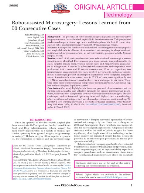 Pdf Robot Assisted Microsurgery Lessons Learned From 50 Consecutive Cases