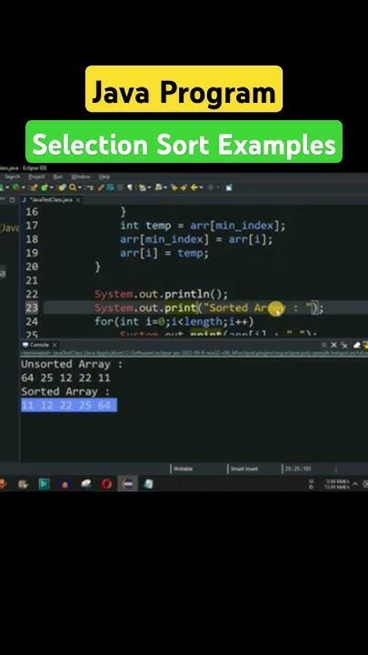 Java Program Selection Sort In Java Javatutorial Youtube