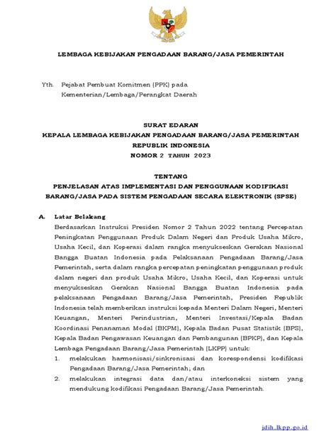 Surat Edaran Kepala Lkpp Nomor 2 Tahun 2023 Pdf