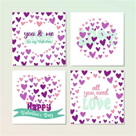 발렌타인 데이 인사말 카드 및 소셜 미디어 게시물 모음 프리미엄 벡터
