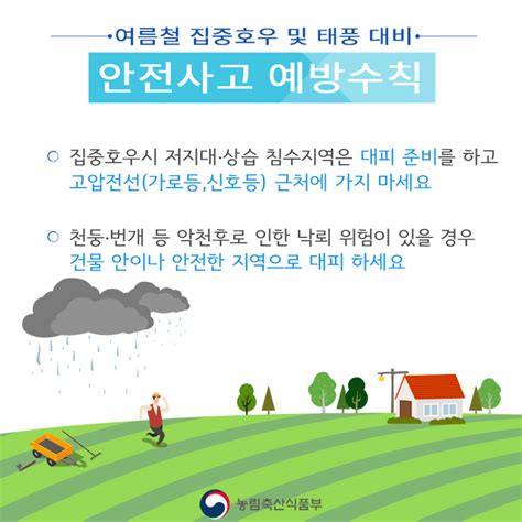 대한민국 농림축산식품부 집중호우 태풍 안전사고예방수칙 집중호우 시 저지대 상습