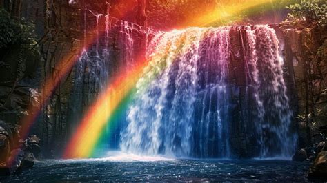 Premium Photo Rainbow Over Waterfall Scenery Image