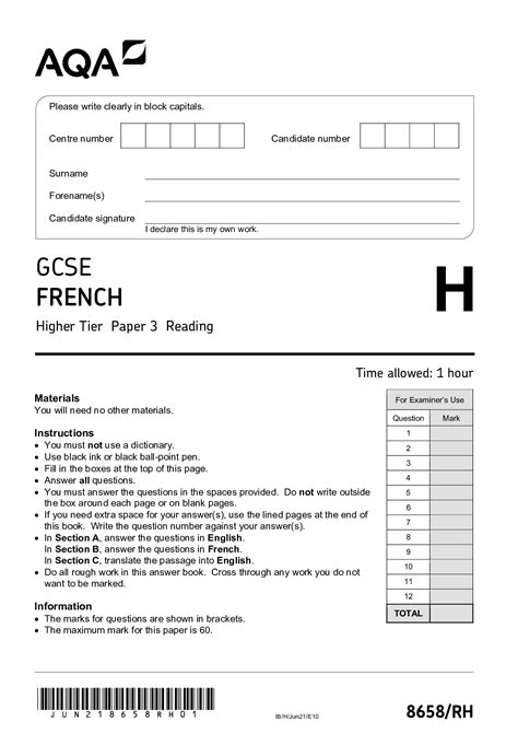 Example French Gcse Paper Examplepapers