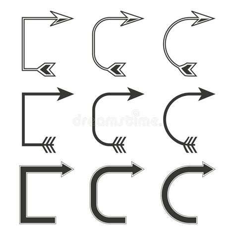 Arrow Direction Icon Curved Path Symbol Geometric Navigation Shape Black Vector Element Stock
