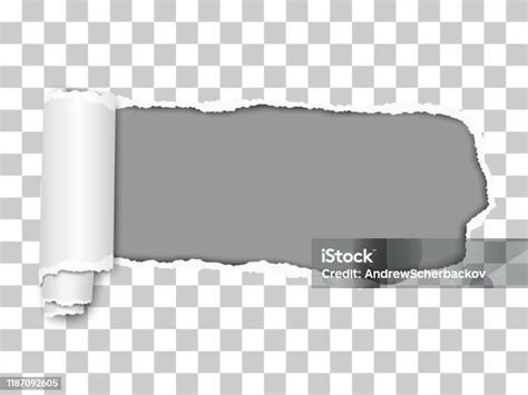 구멍에 부드러운 그림자 종이 컬과 어두운 회색 배경투명 한 종이에 오른쪽에서 왼쪽으로 구멍을 찢어 길쭉한 벡터 종이 템플릿 0명에 대한 스톡 벡터 아트 및 기타 이미지