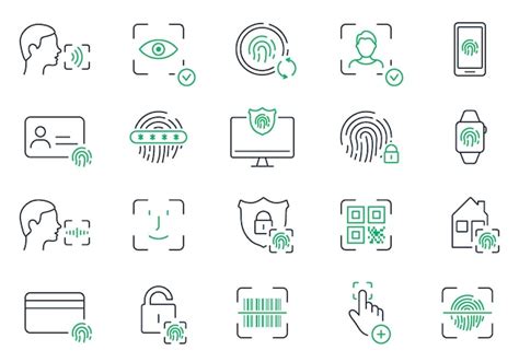 Premium Vector Biometric Identification Line Icon Set Face Id Touch Id Color Pictograms