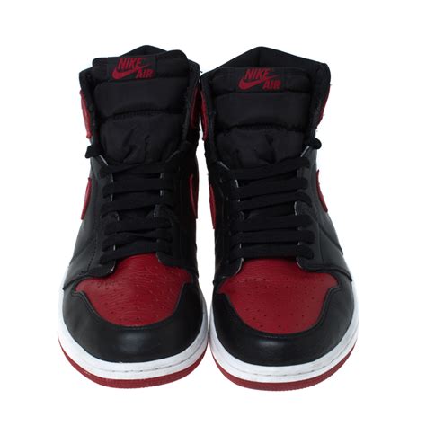Nike Black And Red Leather Air Jordan 1 Retro High Top Lace Up Sneakers Size 435 Nike Tlc