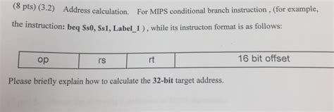 Solved Address Calculation For Mips Conditional Branch