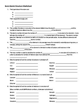 Basic Atomic Structure Worksheet By Rachel Elliott TPT