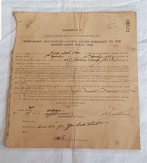 Temporary Occupation Licence Issued Pursuant To The Crown Lands 1941
