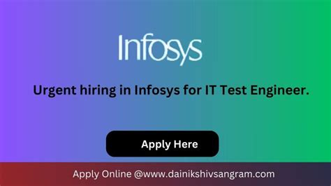 Urgent Hiring In Infosys For It Test Engineer Exp 4 5 Years