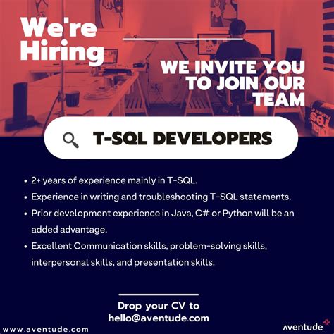 Aventude On Linkedin Tsqldevelopers Careeropportunity Databasedevelopment Joinourteam Sql