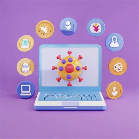 Collection Of Computer Virus Detection Icons System Error Warning On A Laptop Emergency Alert Of