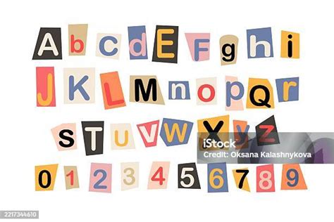 다채로운 몸값 메모 스타일 알파벳 종이 조각에서 자른 숫자 고립 개체 그룹에 대한 스톡 벡터 아트 및 기타 이미지 개체 그룹 귀여운 낱말 Istock