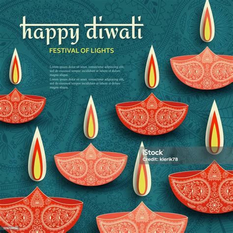 인도에서 디왈리 축제 축하 인사말 카드 벡터 일러스트레이션 3차원 형태에 대한 스톡 벡터 아트 및 기타 이미지 3차원 형태 개념 공휴일 Istock
