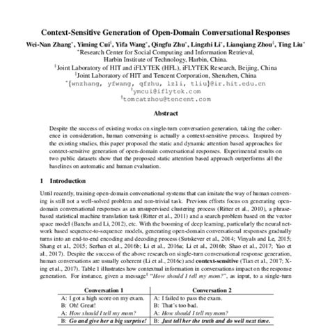 Context Sensitive Generation Of Open Domain Conversational Responses