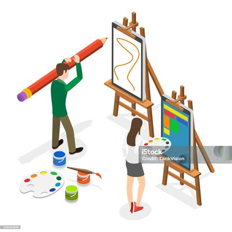 3d 등각 투영 평면 벡터 일러스트 레이 션 의 미술 학교 항목 2 공예에 대한 스톡 벡터 아트 및 기타 이미지 공예 등측투영법 디자인 Istock