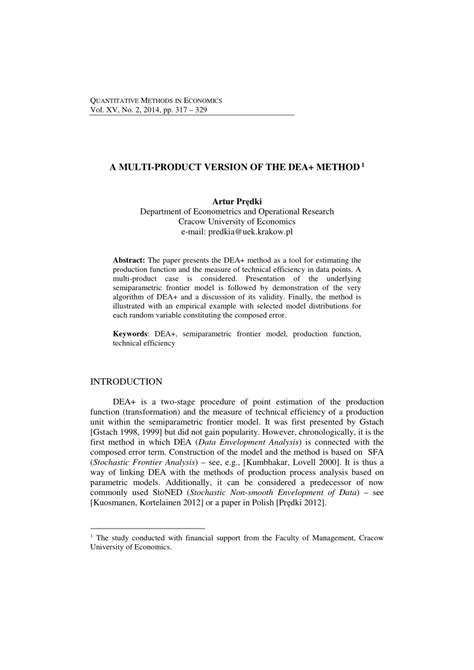 Pdf A Multi Product Version Of The Dea Method