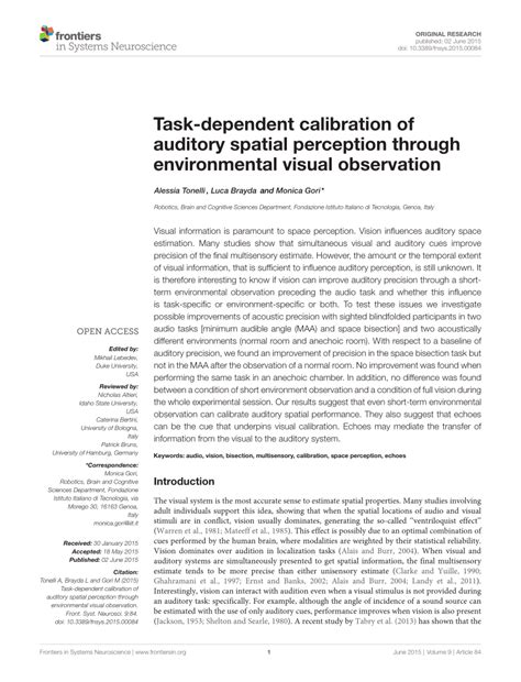 Pdf Task Dependent Calibration Of Auditory Spatial Perception Through