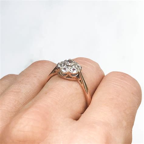 Anna Vintage White Sapphire Daisy Engagement Ring Vintage Ring Co
