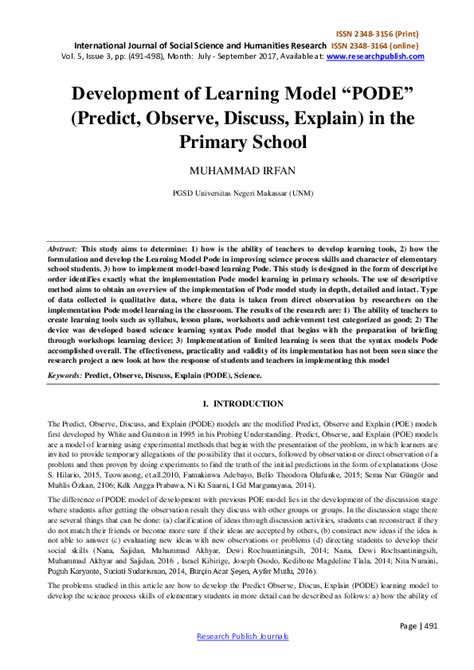 pdf development of learning model pode predict observe discuss explain in the primary