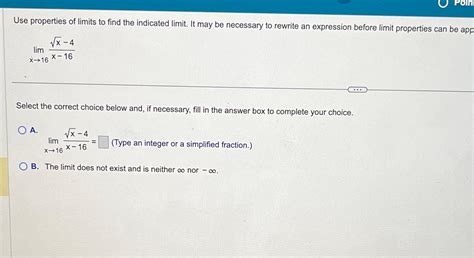 Solved Use Properties Of Limits To Find The Indicated Limit Chegg Com
