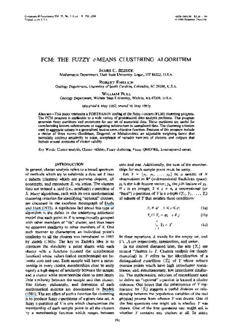 Pdf Fcm The Fuzzy C Means Clustering Algorithm