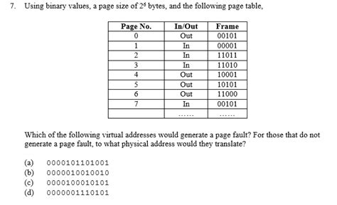 Solved 7 Using Binary Values A Page Size Of 26 Bytes And Chegg Com
