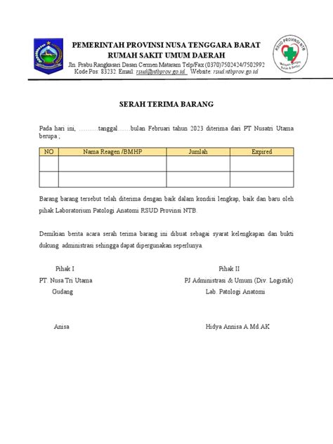 Serah Terima Barang Rsud Ntb Februari 2023 Pdf Komputer