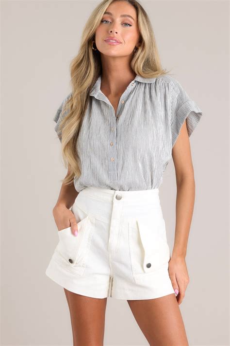 White And Grey Striped Blouse All Tops Red Dress
