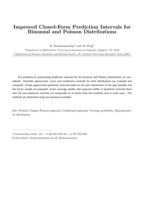 Pdf Improved Closed Form Prediction Intervals For Binomial And