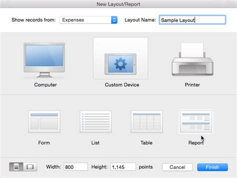 Custom Device Sizes In New Layout Report Assistant In FileMaker Pro