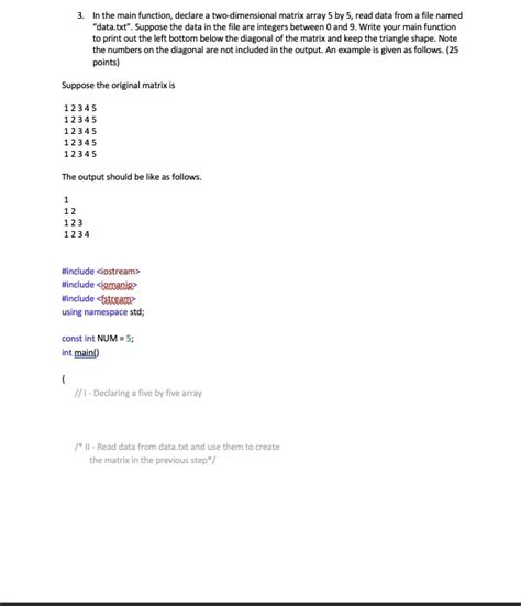 Solved 3 In The Main Function Declare A Two Dimensional