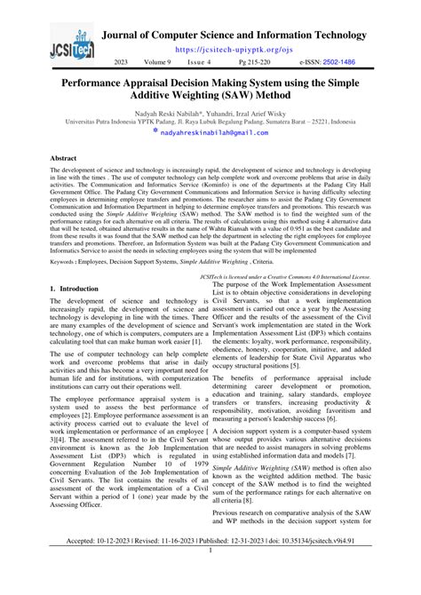 pdf performance appraisal decision making system using the simple