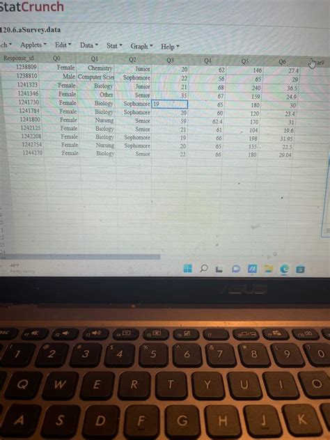 Statcrunch Data Warg 1206asurveydata Chº Applets
