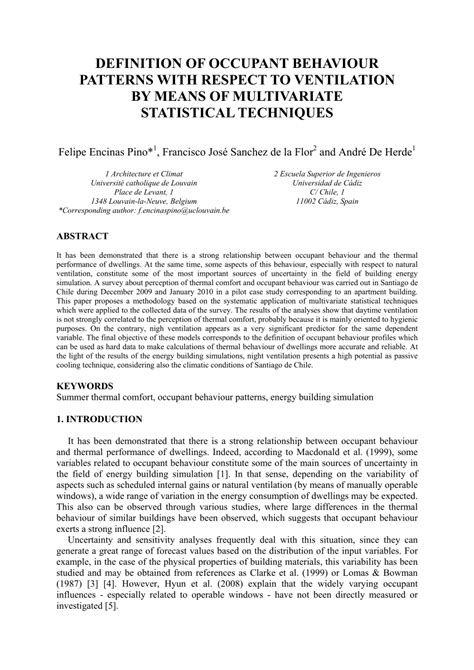 Pdf Definition Of Occupant Behaviour Patterns With Respect To Ventilation By Means Of