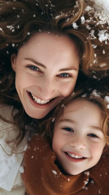 Premium Ai Image Mother And Daughter Lie In The Snow Generative Ai