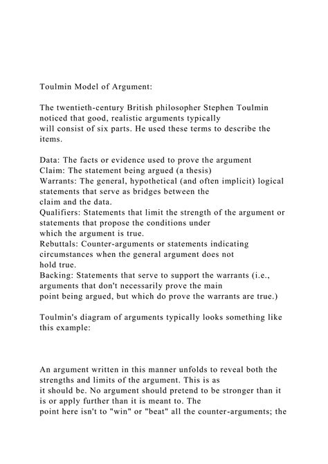 Toulmin Model Of Argument The Twentieth Century British Docx