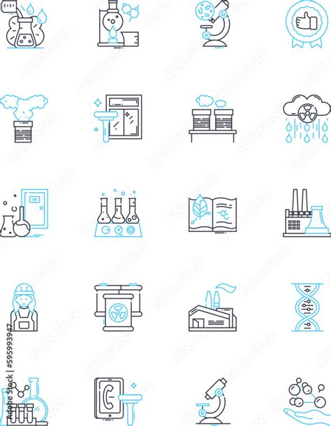 Chemical Synthesis Linear Icons Set Reaction Compound Mixture