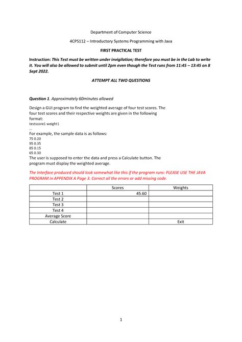 Practical Test 1 080922 Department Of Computer Science 4cps112