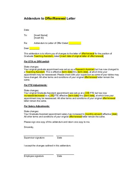 Fillable Online Addendum To The Employment Letter Fax Email Print Pdffiller