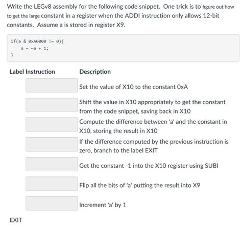 Solved Write The Legv8 Assembly For The Following Code