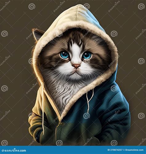 Image Of Cat Wearing Hoodie Generative Ai Stock Illustration Illustration Of Cute Looking