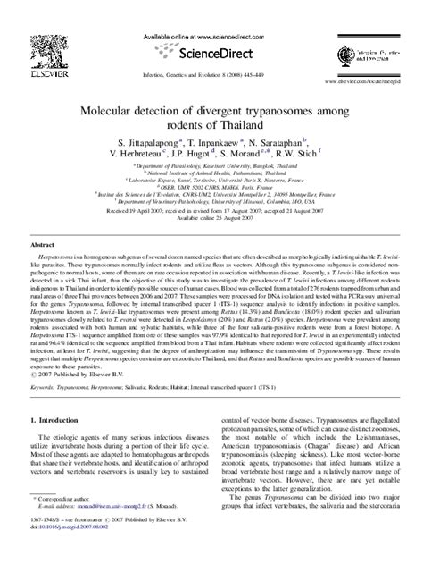 Pdf Molecular Detection Of Divergent Trypanosomes Among Rodents Of Thailand Jp Hugot