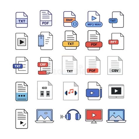 Document And Media File Icons In Flat Design Style For Digital Content
